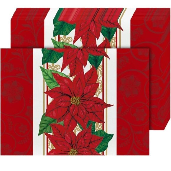 Holiday | 10 Pack Poinsettia Christmas Placemats Red Holiday Table ...